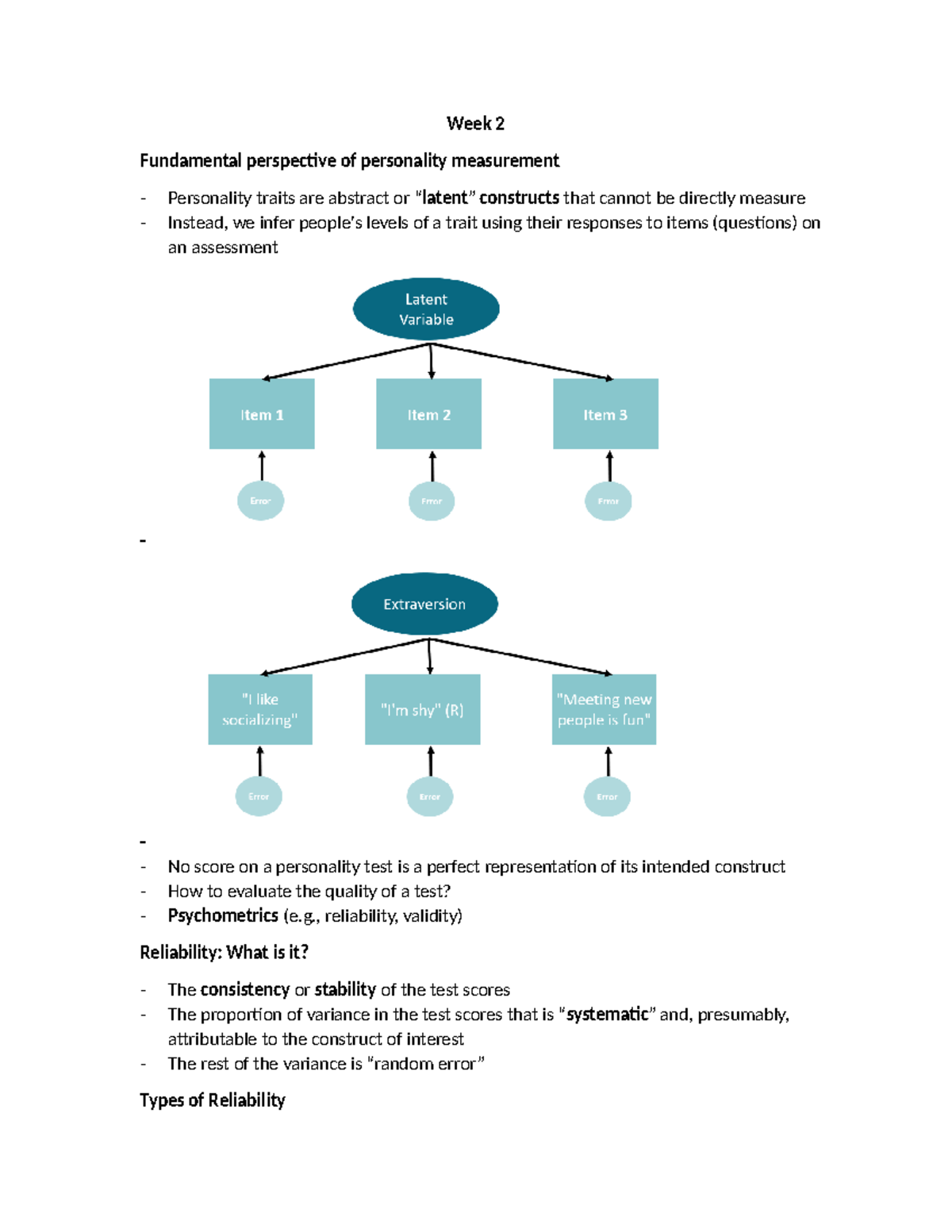 Psych 3580 Notes - Week 2 Fundamental perspective of personality ...