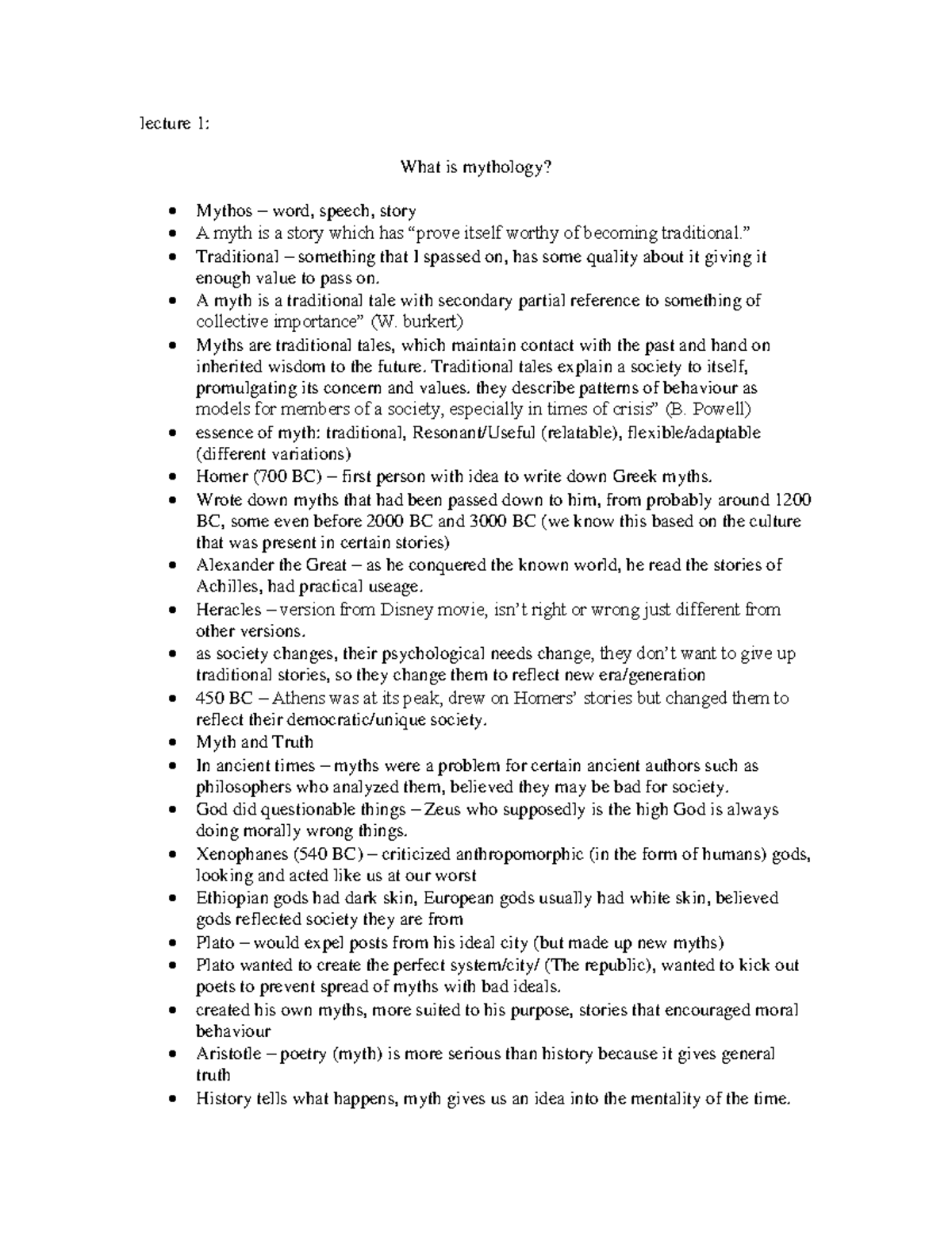 Clas 104 Mythology Lectu Notes - lecture 1: What is mythology? Mythos ...