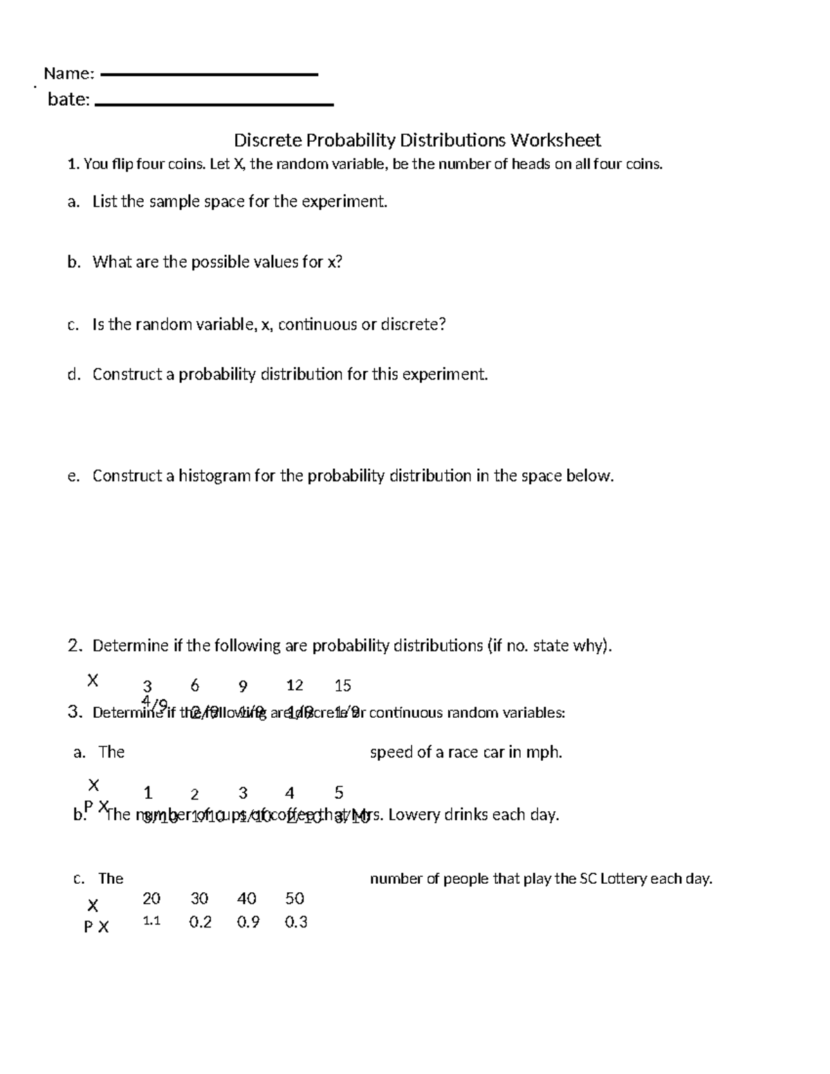 Discrete+Probability+Distributions+WKS - Name: bate: Discrete ...