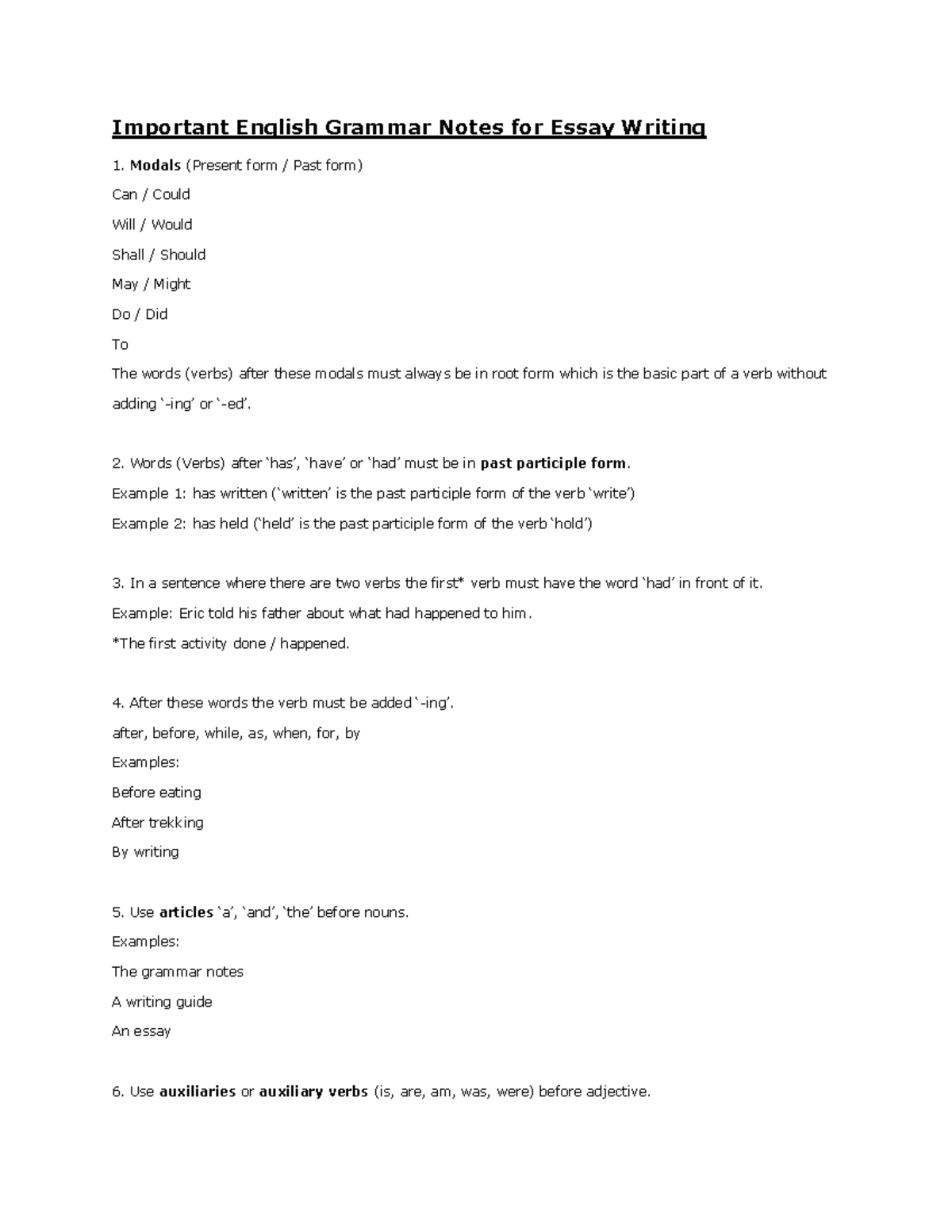 Important English Grammar Notes For Essay Writing 1 Important English