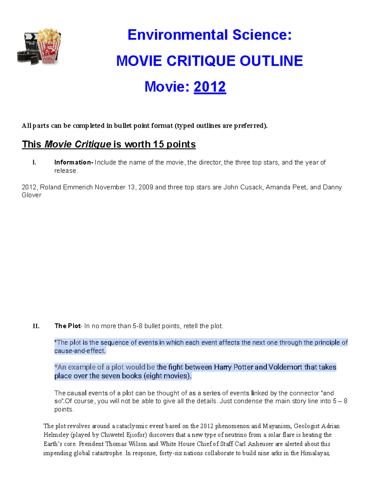 f 2012 Movie Critique Project - Environmental Science: MOVIE CRITIQUE ...