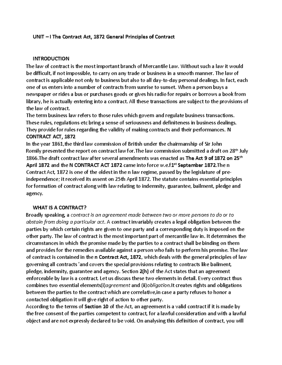 Contract Act - General Principles of Law - UNIT – I The Contract Act ...