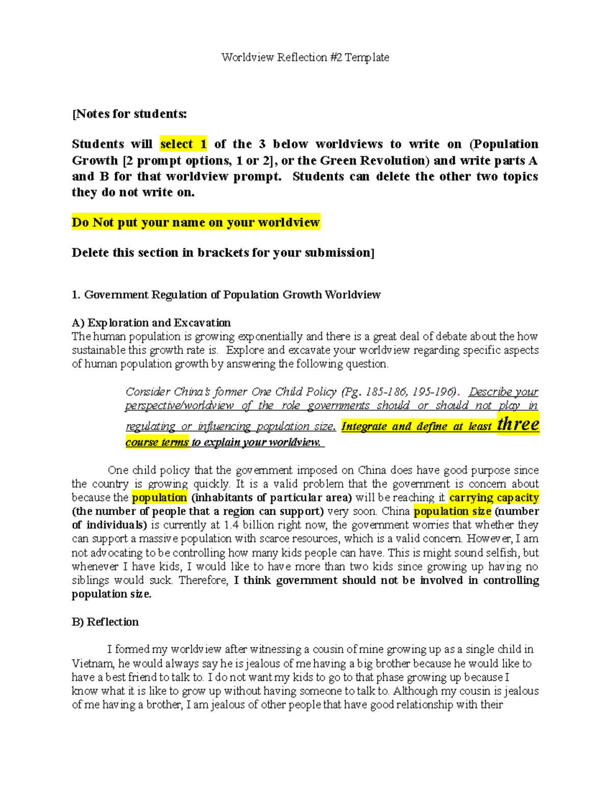 Worldview essay 2 - Worldview Reflection #2 Template [Notes for ...
