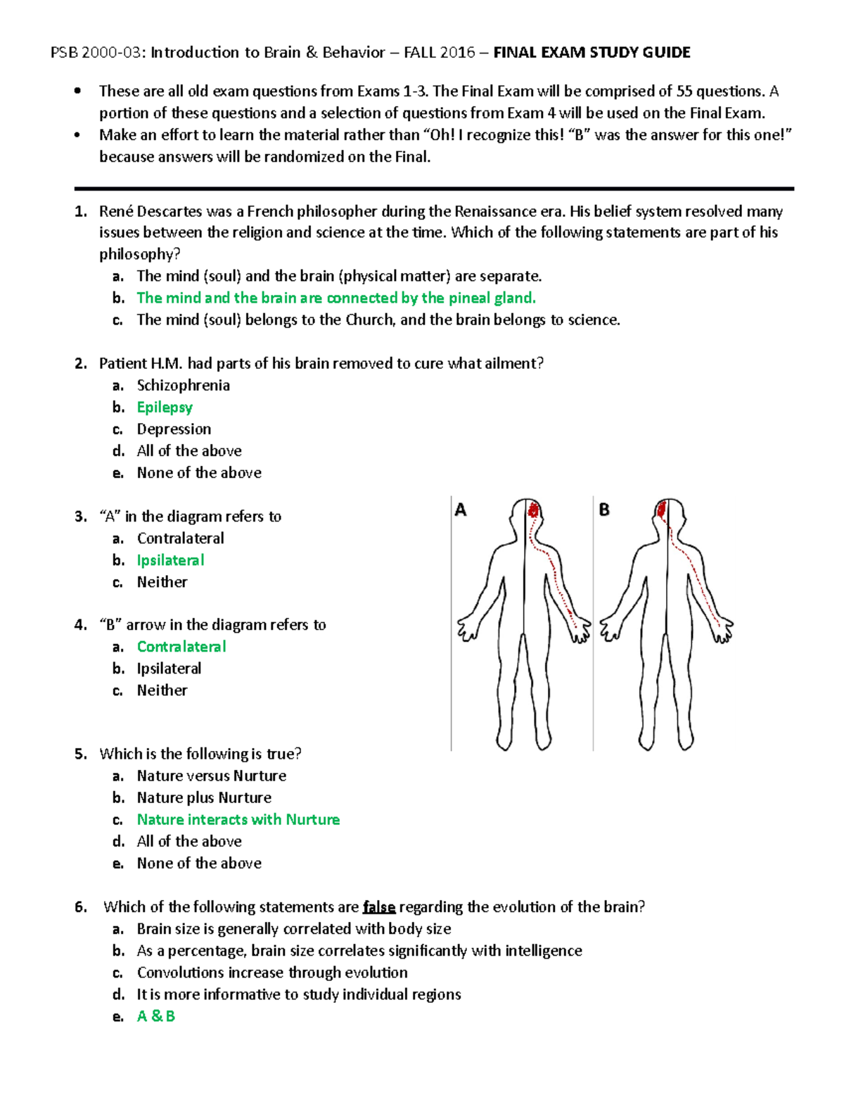 PSB Final Study Guide - Summary Introduction to the Brain and Behaviour ...