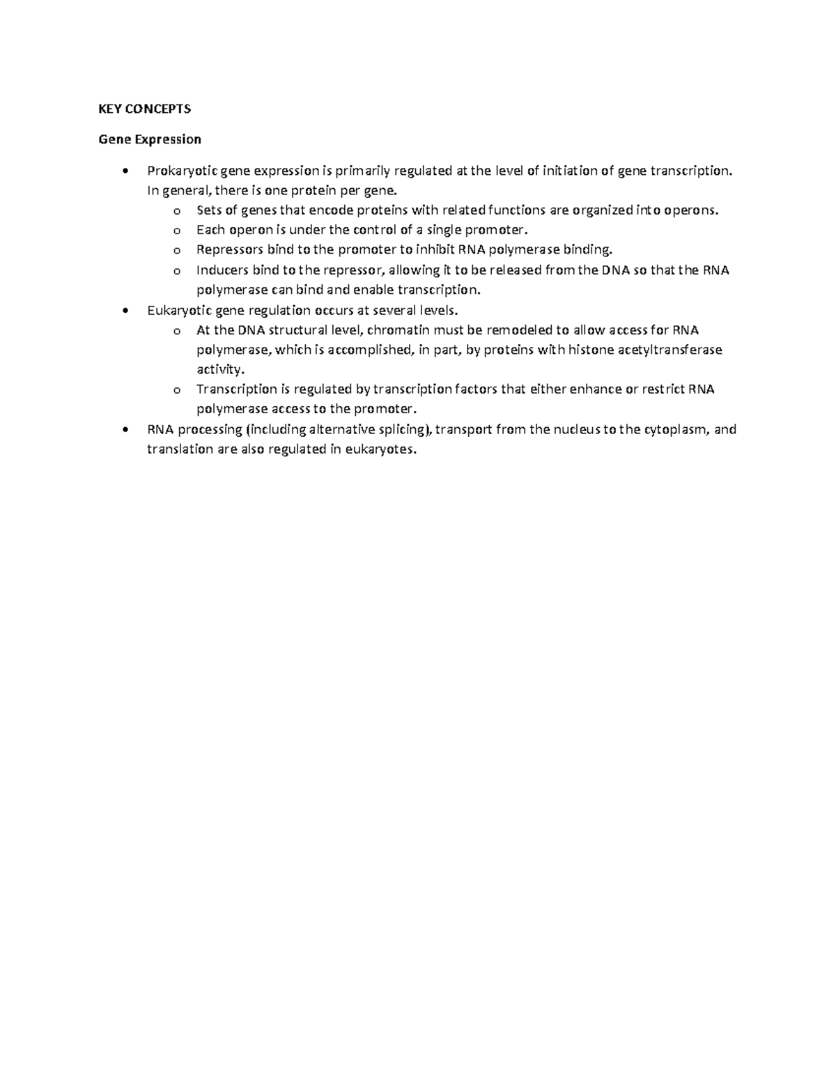 Week 6A - Key Concepts - Gene Expression 2023 - KEY CONCEPTS Gene ...