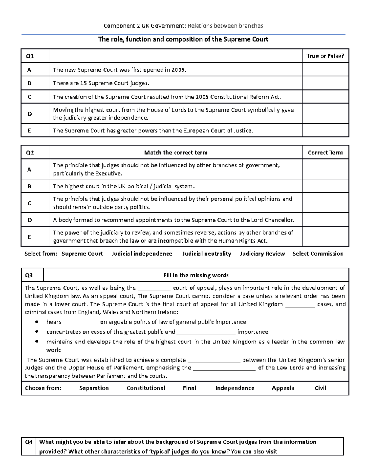 1. Role, function and composition of the Supreme Court - B There are 15 ...