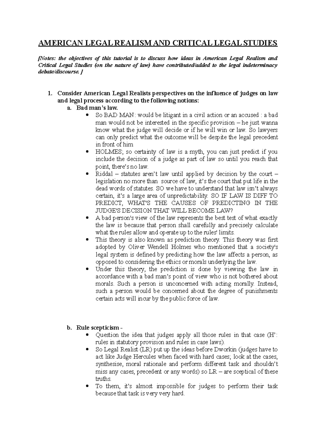 Juris tuto week 14 - hope it helps - AMERICAN LEGAL REALISM AND ...
