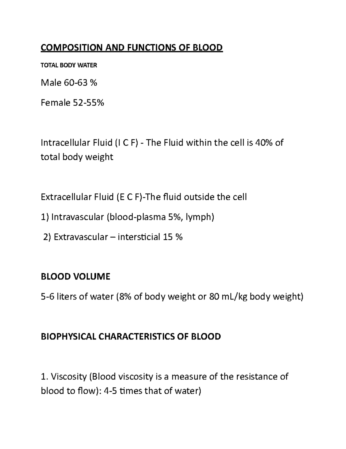 Composition AND Functions OF Blood. Lecture notes on composition and ...