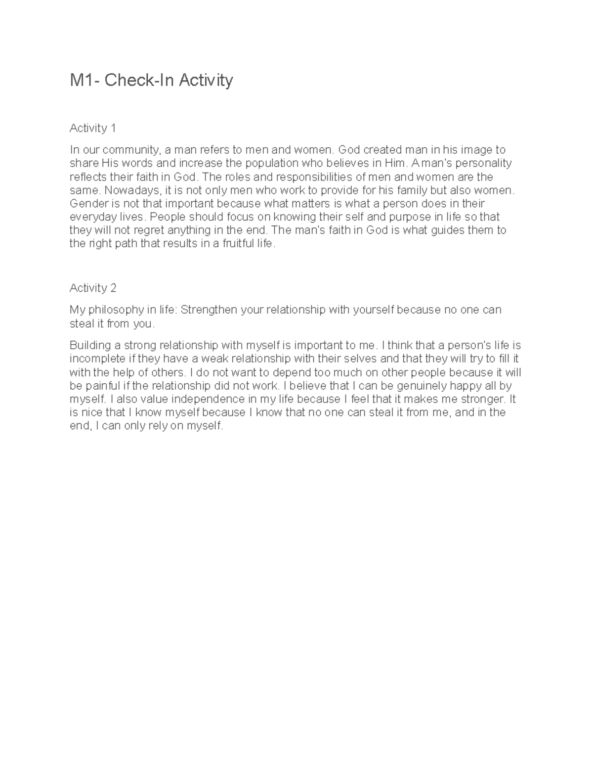 M1- Check-In Activity - M1- Check-In Activity Activity 1 In our ...