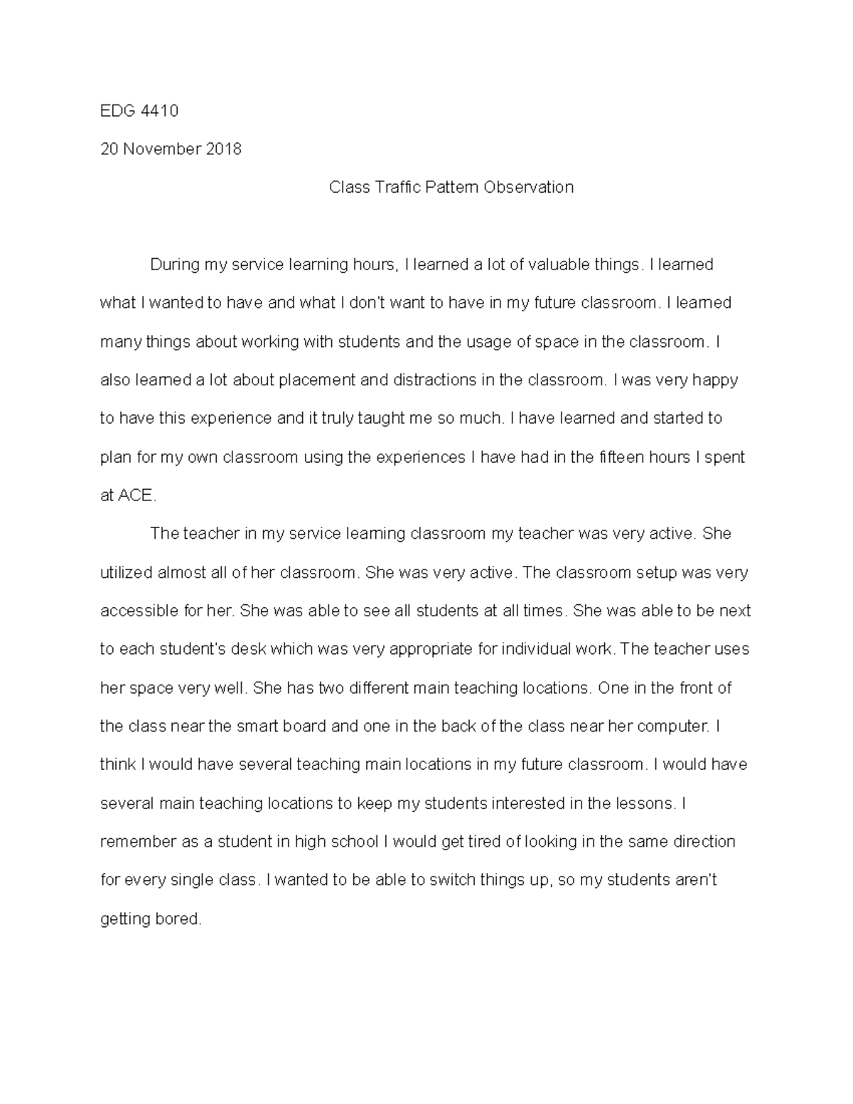 Class Traffic Patterns Observation - EDG 4410 20 November 2018 Class ...