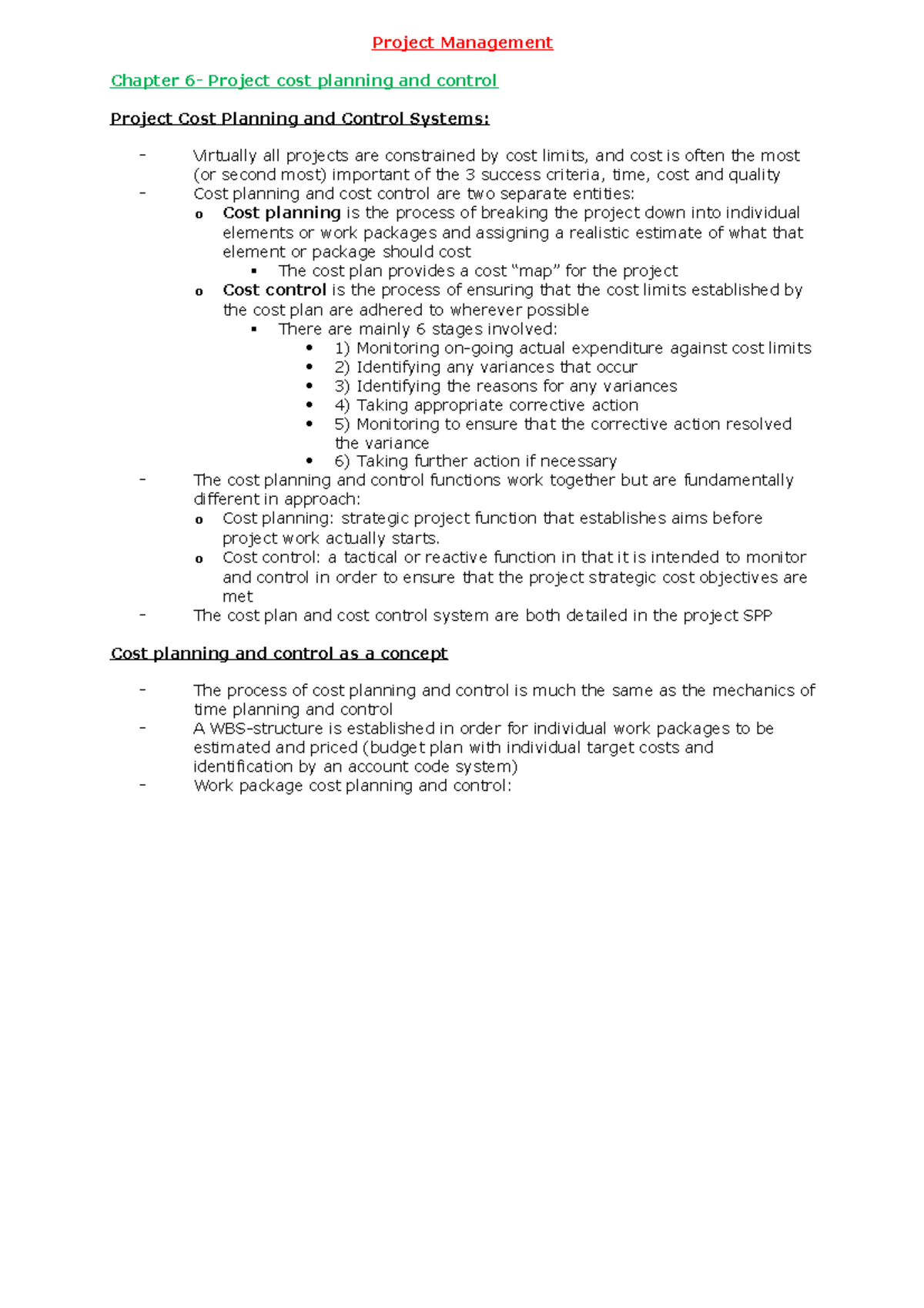 Ch6 Project cost planning and control - Project Management Chapter 6- Project cost planning and ...
