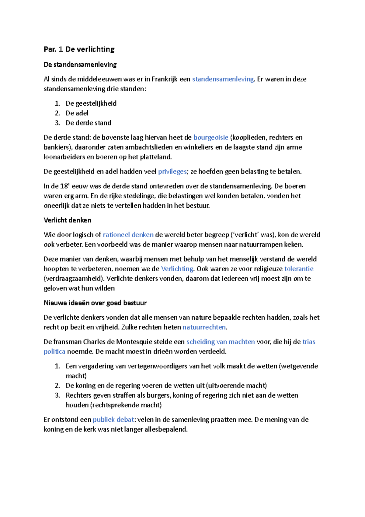 H3 par. 1 &2 (klas 2) - Par. 1 De verlichting De standensamenleving Al ...