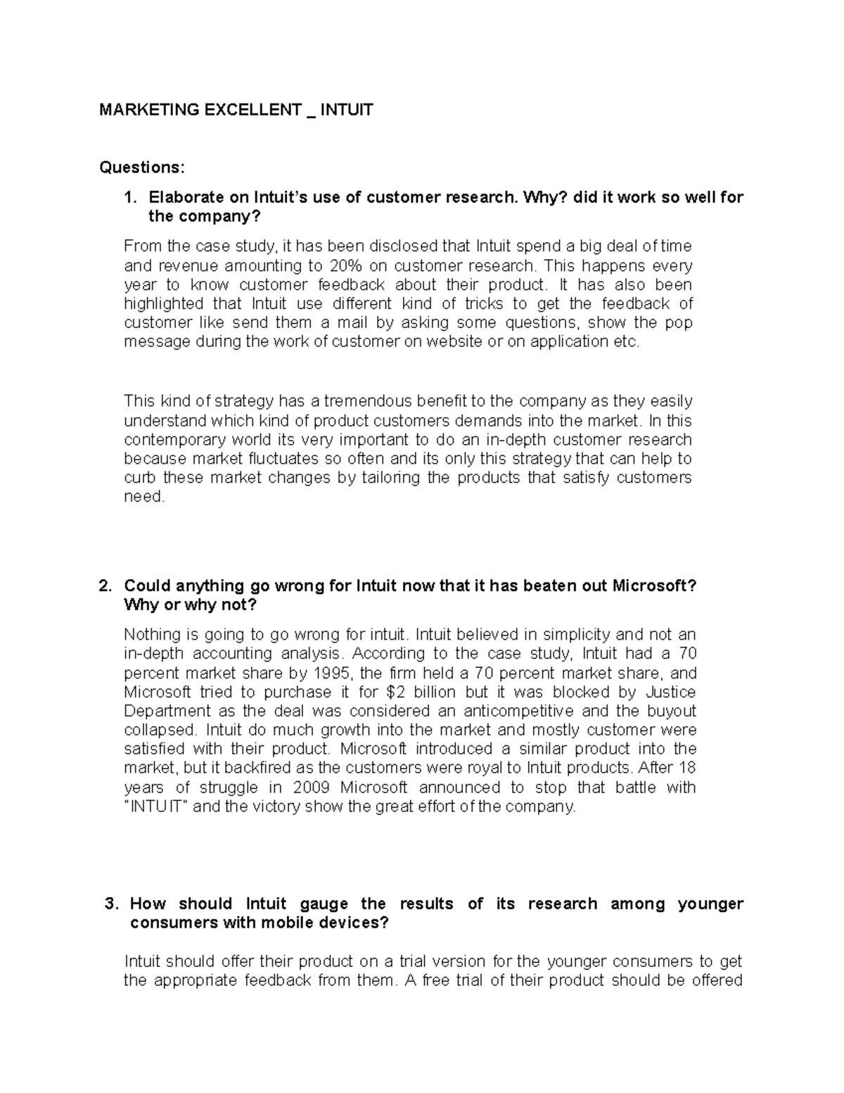 MARKETING EXCELLENT _ INTUIT - MARKETING EXCELLENT _ INTUIT Questions ...