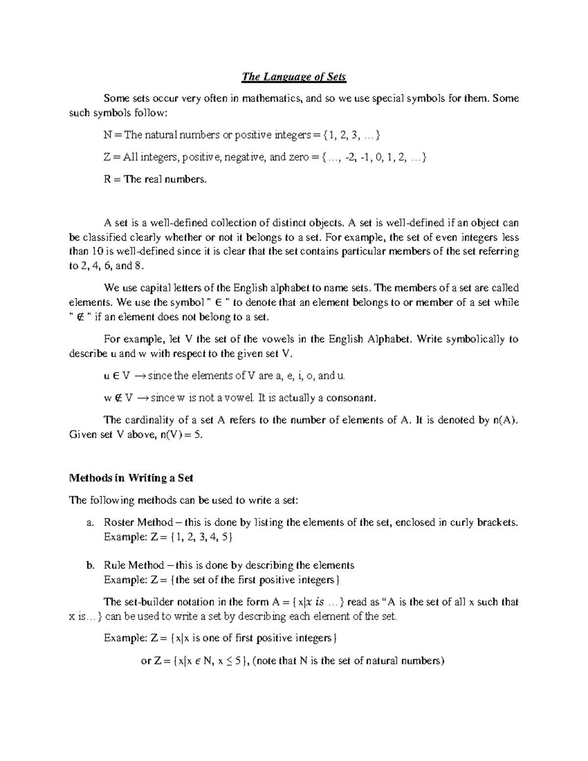 The Language of Sets The Language of Sets - Science, Technology ...