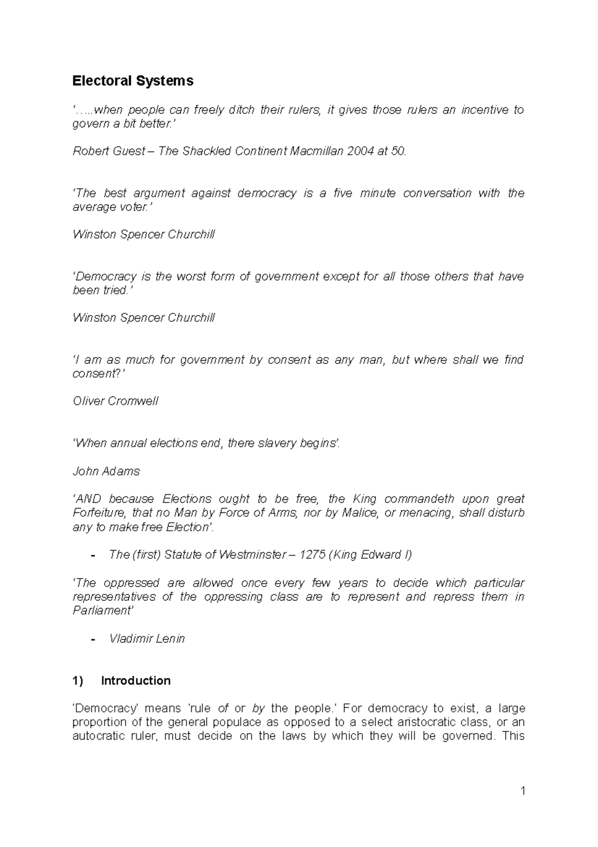 Electoral Systems - Constitutional law module summary of notes ...