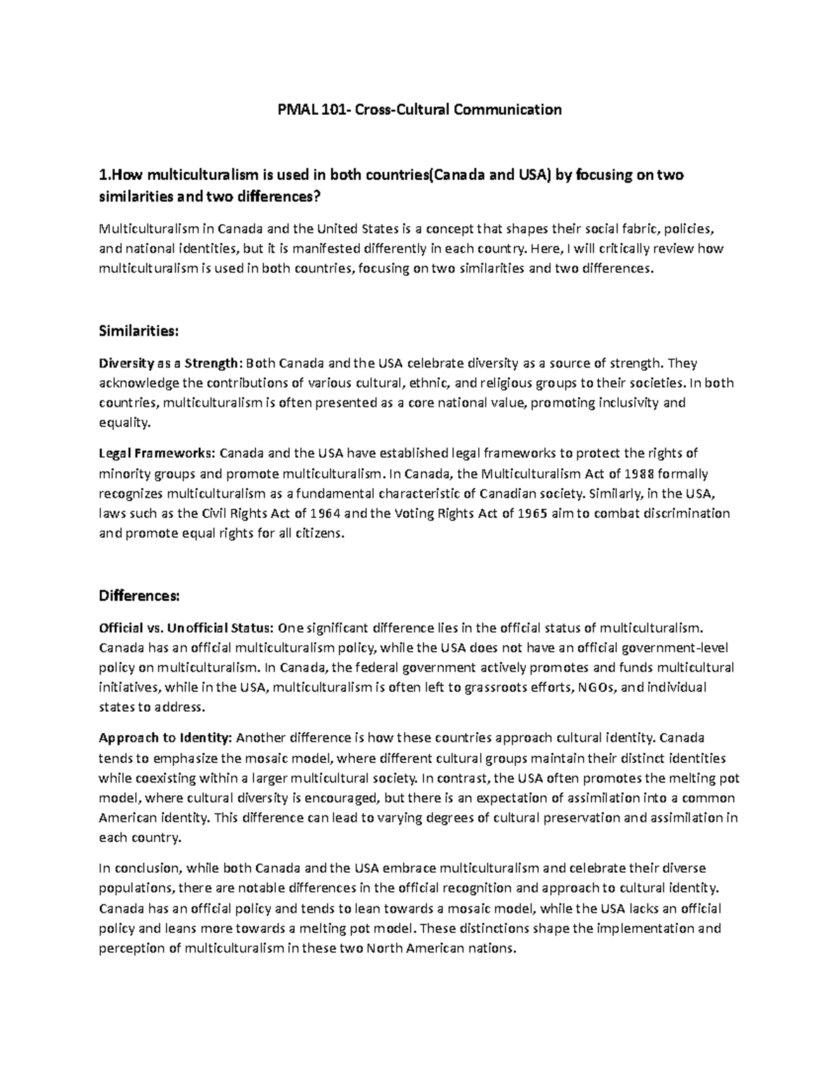 LAmulticulturism - UNIT 5 - PMAL 101- Cross-Cultural Communication 1 ...
