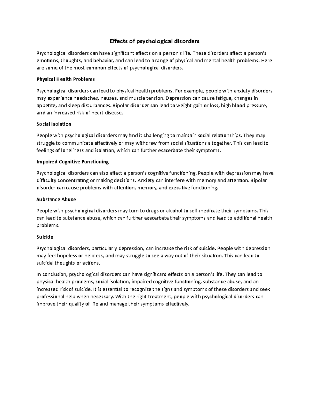 Effects of psychological disorders - Effects of psychological disorders ...