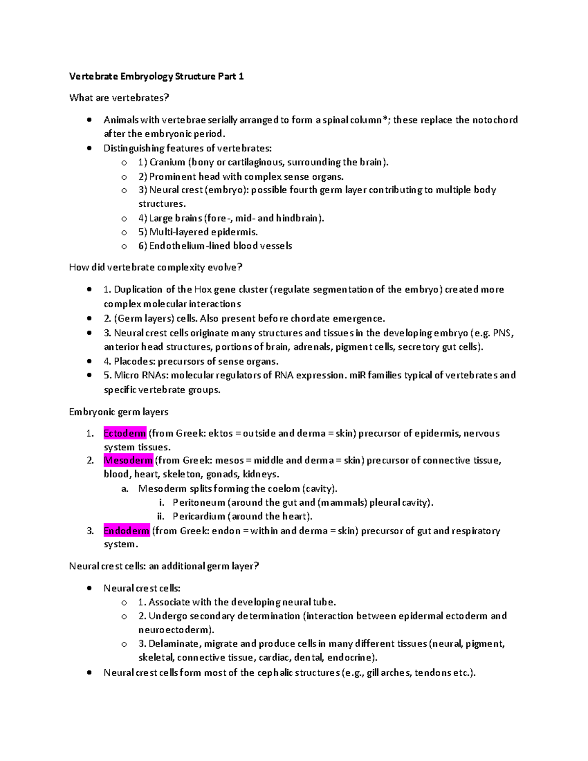 Vertebrate Embryology Structure Part 1 - Distinguishing features of ...