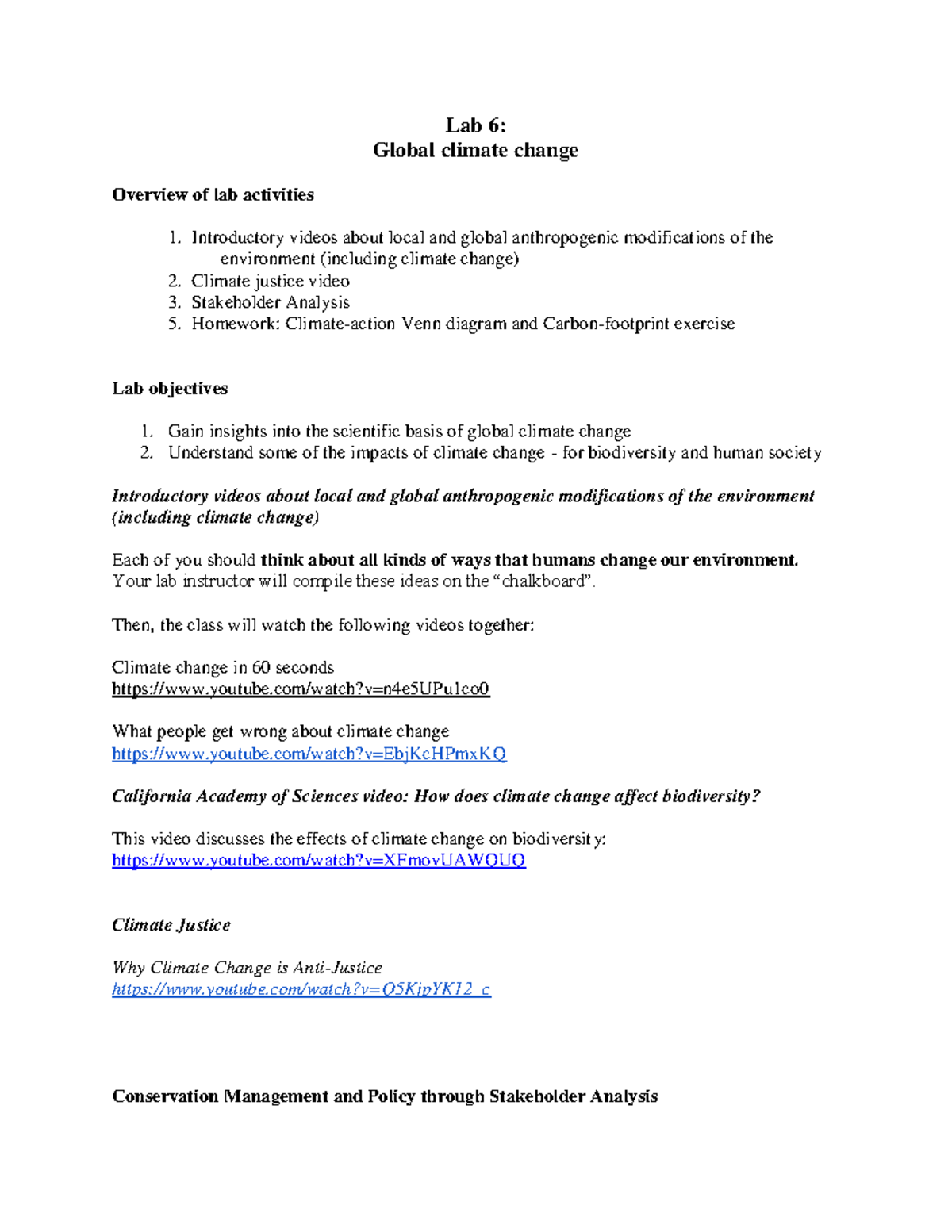 LAB 6 - BIO - 228 - Lab 6: Global climate change Overview of lab ...