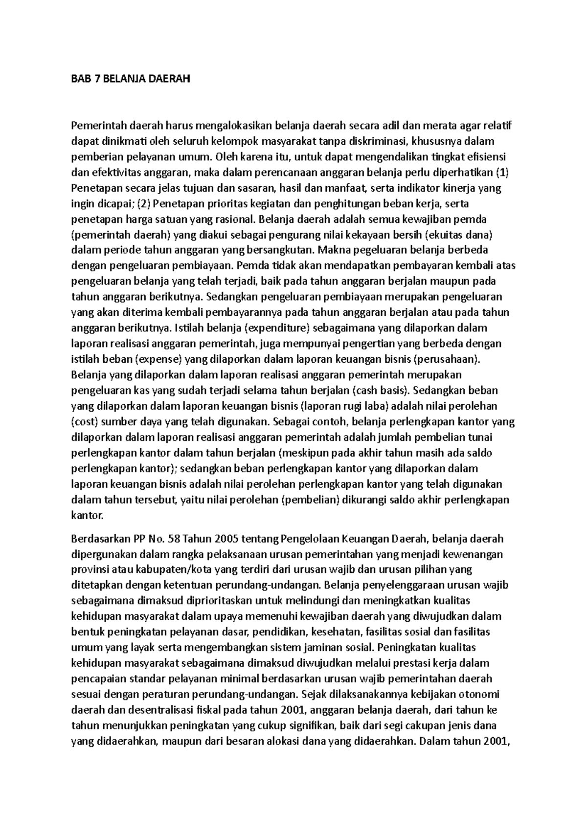 BAB 7 Belanja Daerah bag 1 - BAB 7 BELANJA DAERAH Pemerintah daerah harus mengalokasikan belanja ...