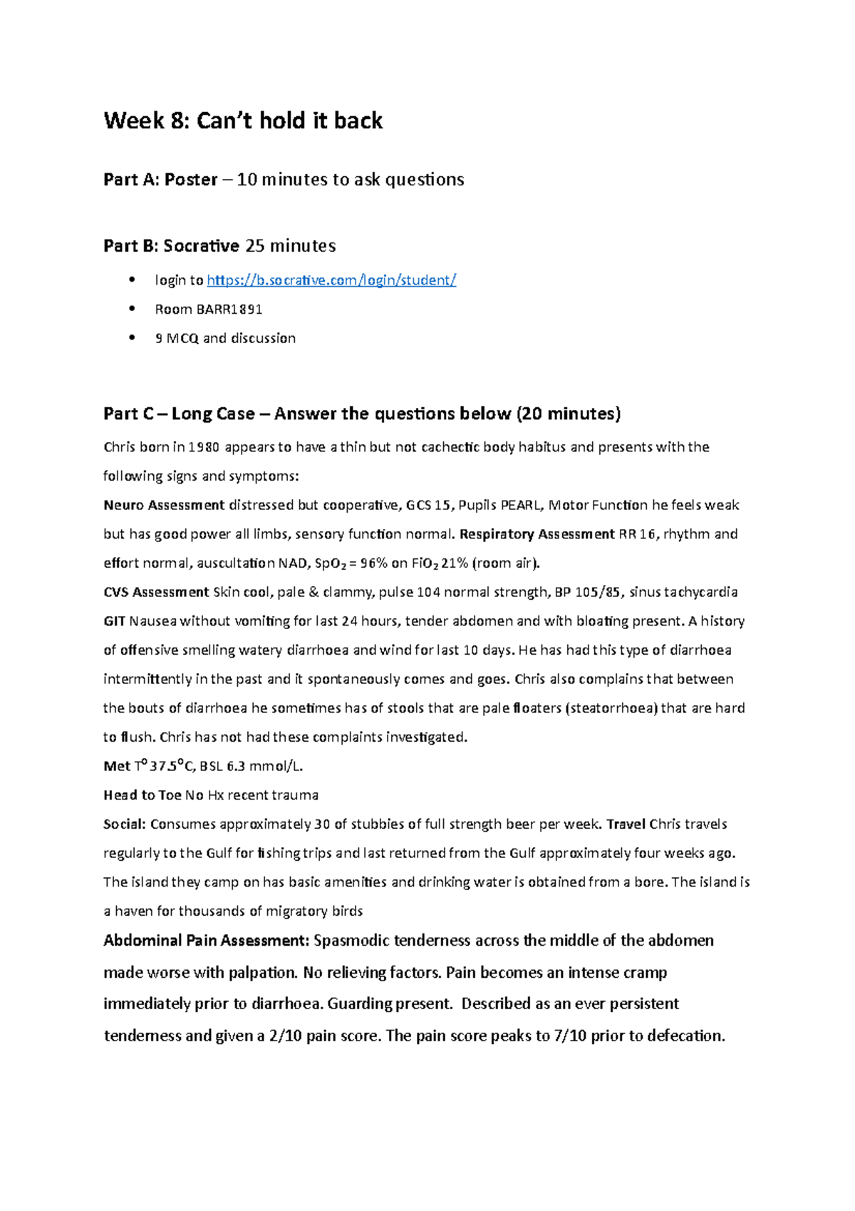 PAR202 Week 8 Workshop - Course Coordinator: Nigel Barr - Week 8: Can’t ...