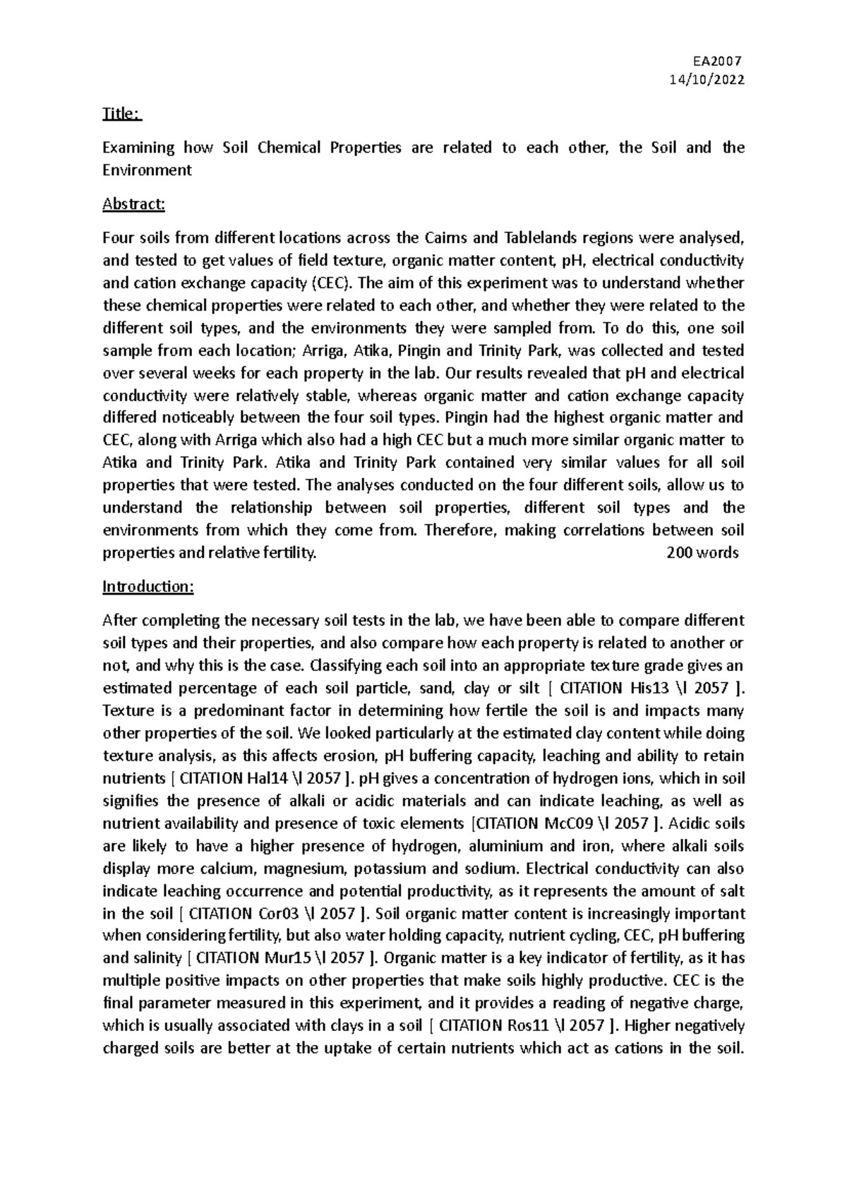Prac3Report EA2007 - 1500 word report - 14/10/ Title: Examining how ...