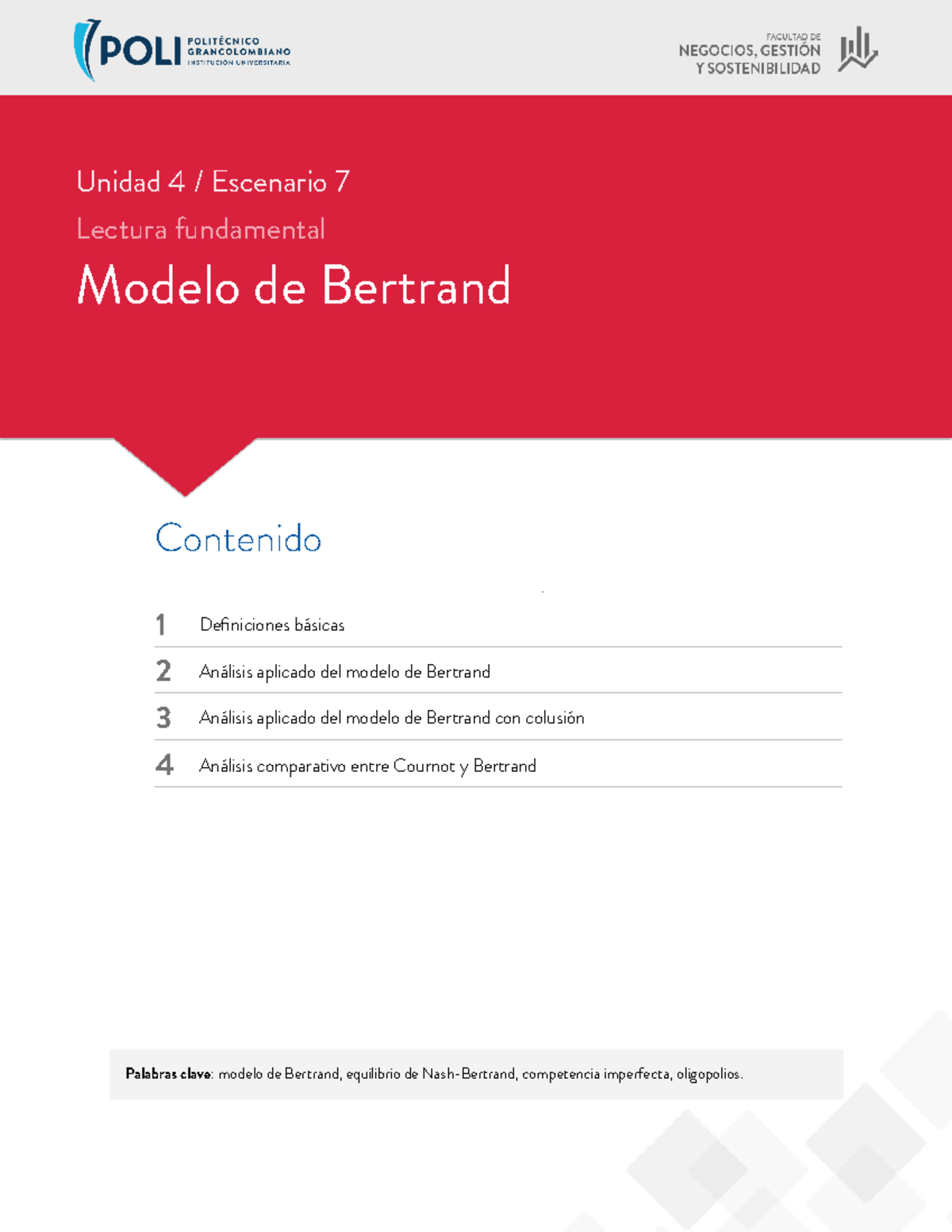 Lectura fundamental 7 - Palabras clave: modelo de Bertrand, equilibrio ...