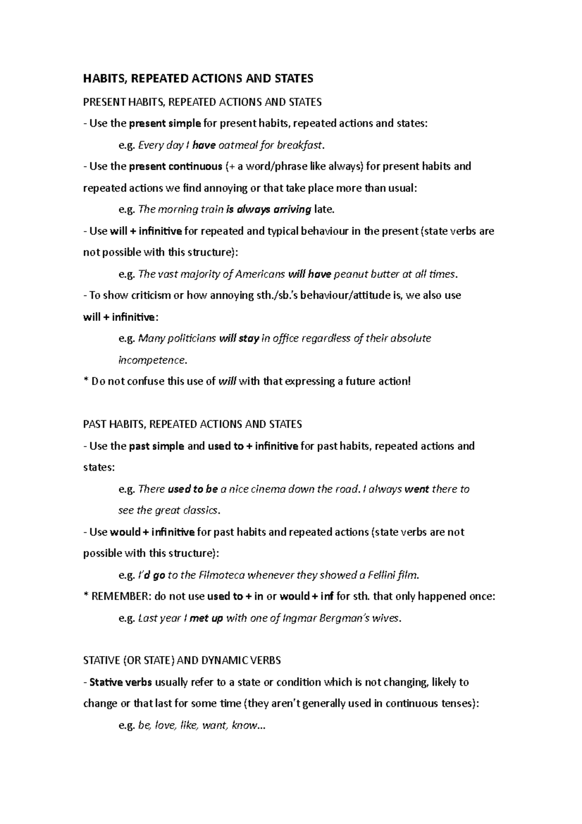Theory session week 4 - Apuntes 3 - HABITS, REPEATED ACTIONS AND STATES ...