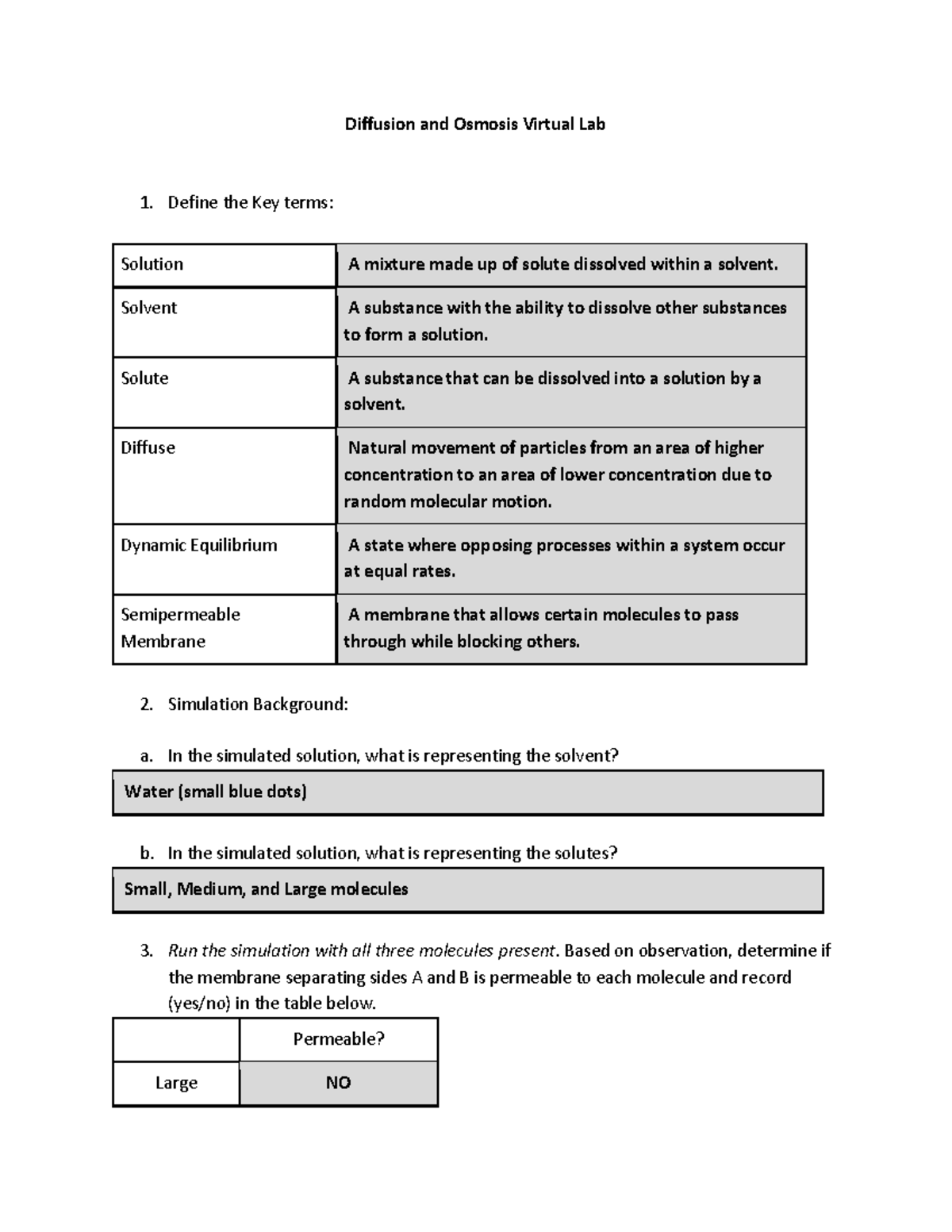 Diffusion & Osmosis Virtual Lab - Diffusion and Osmosis Virtual Lab Define the Key terms ...