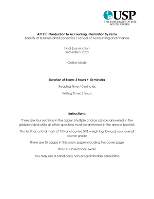 Introduction to Accounting Information Systems - AF121 - USP - Studocu