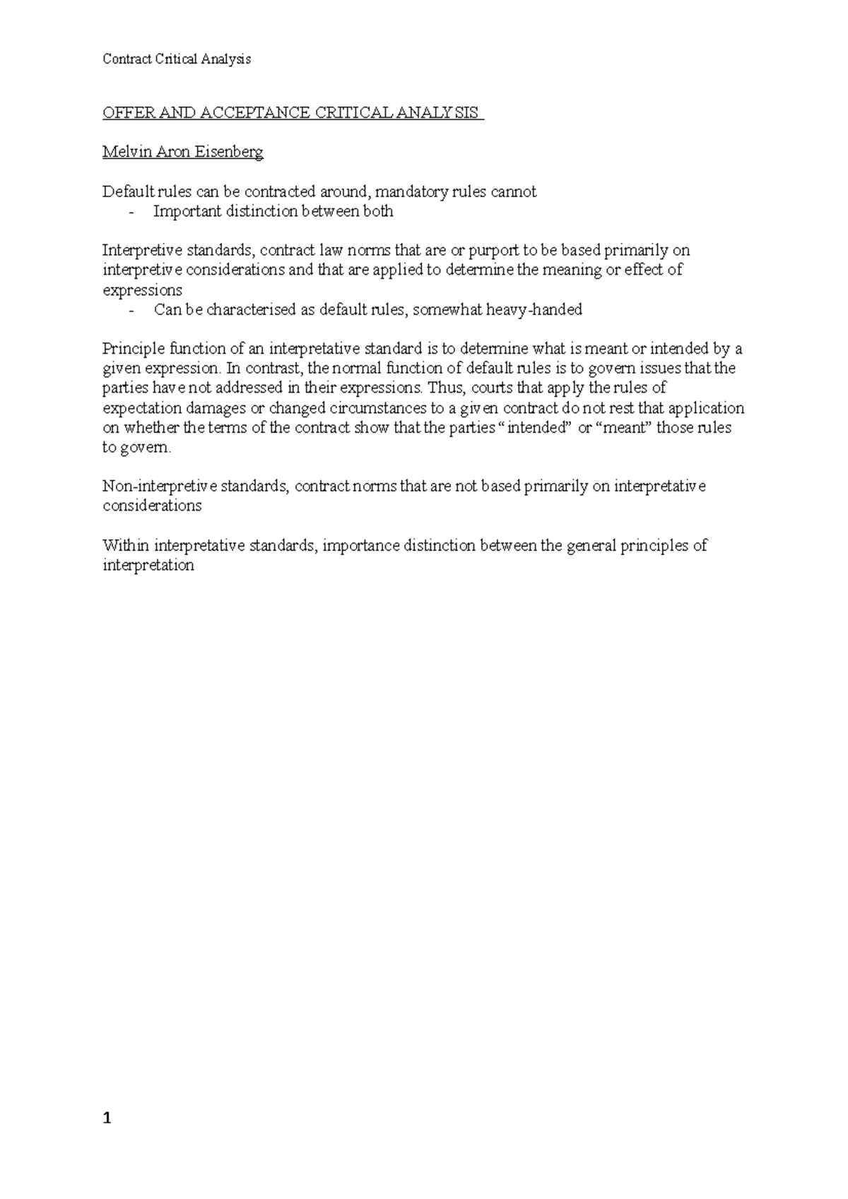 Contract critical analysis - Contract Critical Analysis OFFER AND ...