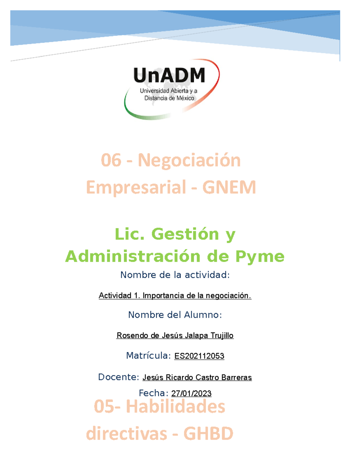 GNEM U1 A1 unadm - Lic. Gestión y Administración de Pyme Nombre de la ...