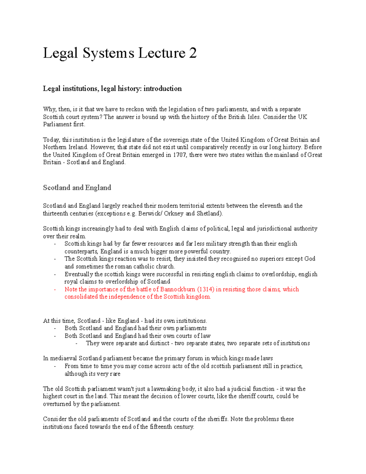 Legal Systems Lecture 2 - Consider the UK Parliament first. Today, this ...