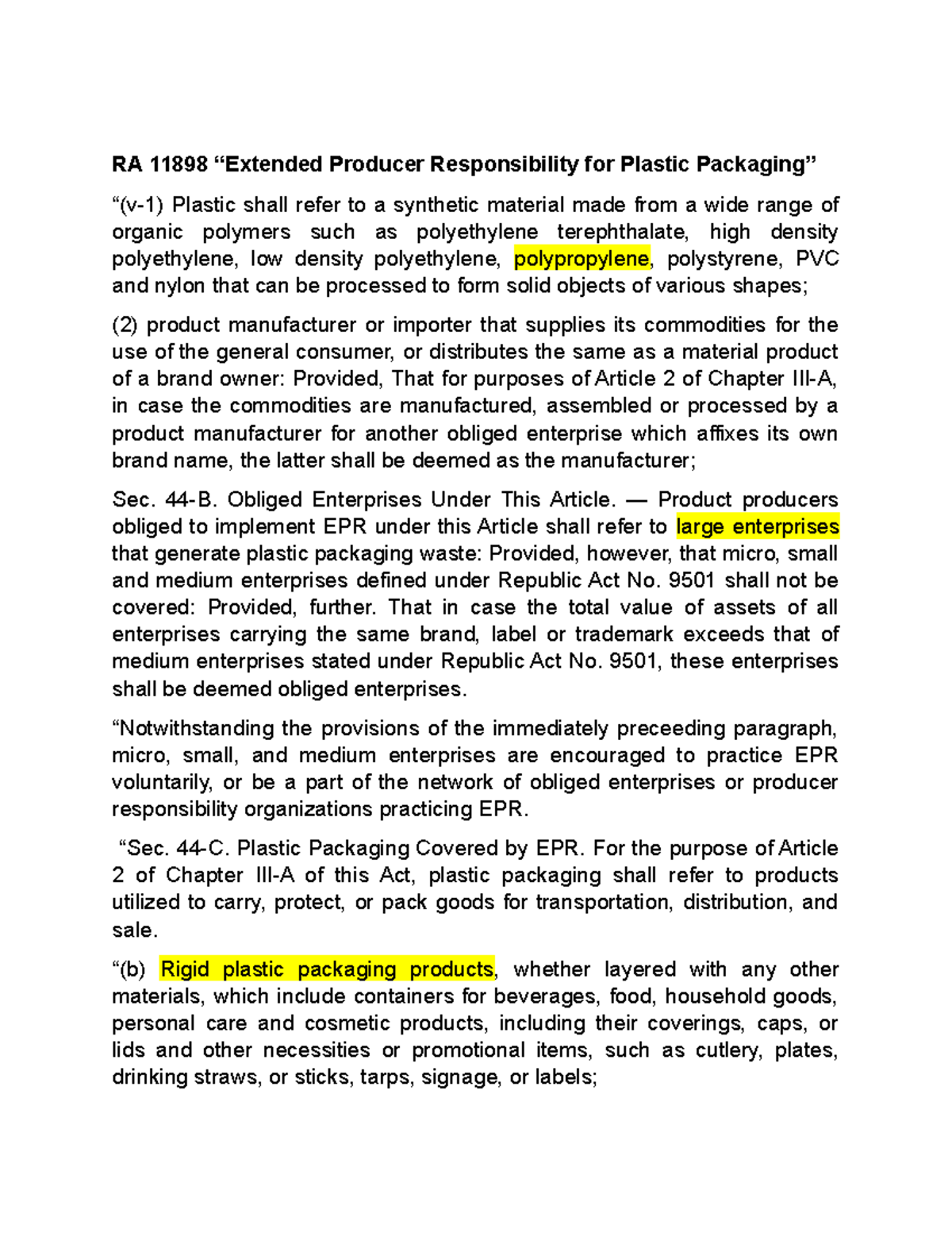 EPRA Law - Extended Producer's Responsibility Act - RA 11898 “Extended ...