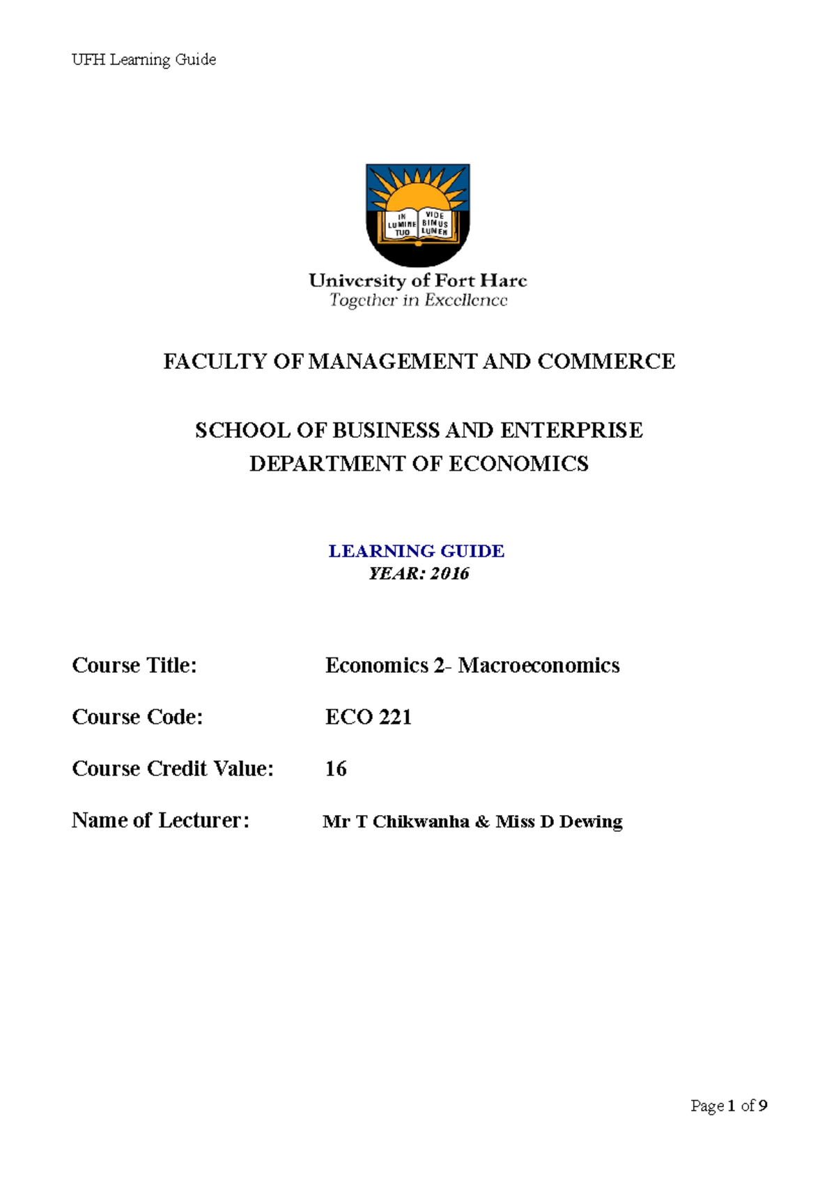 ECO 221- Learning Guide Economics 221E - 2016 - FACULTY OF MANAGEMENT ...
