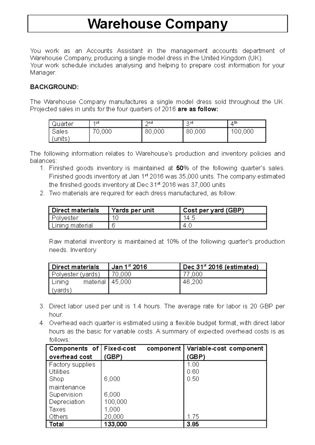 UEL.MA.ASS Warehouse Company - Warehouse Company You work as an ...