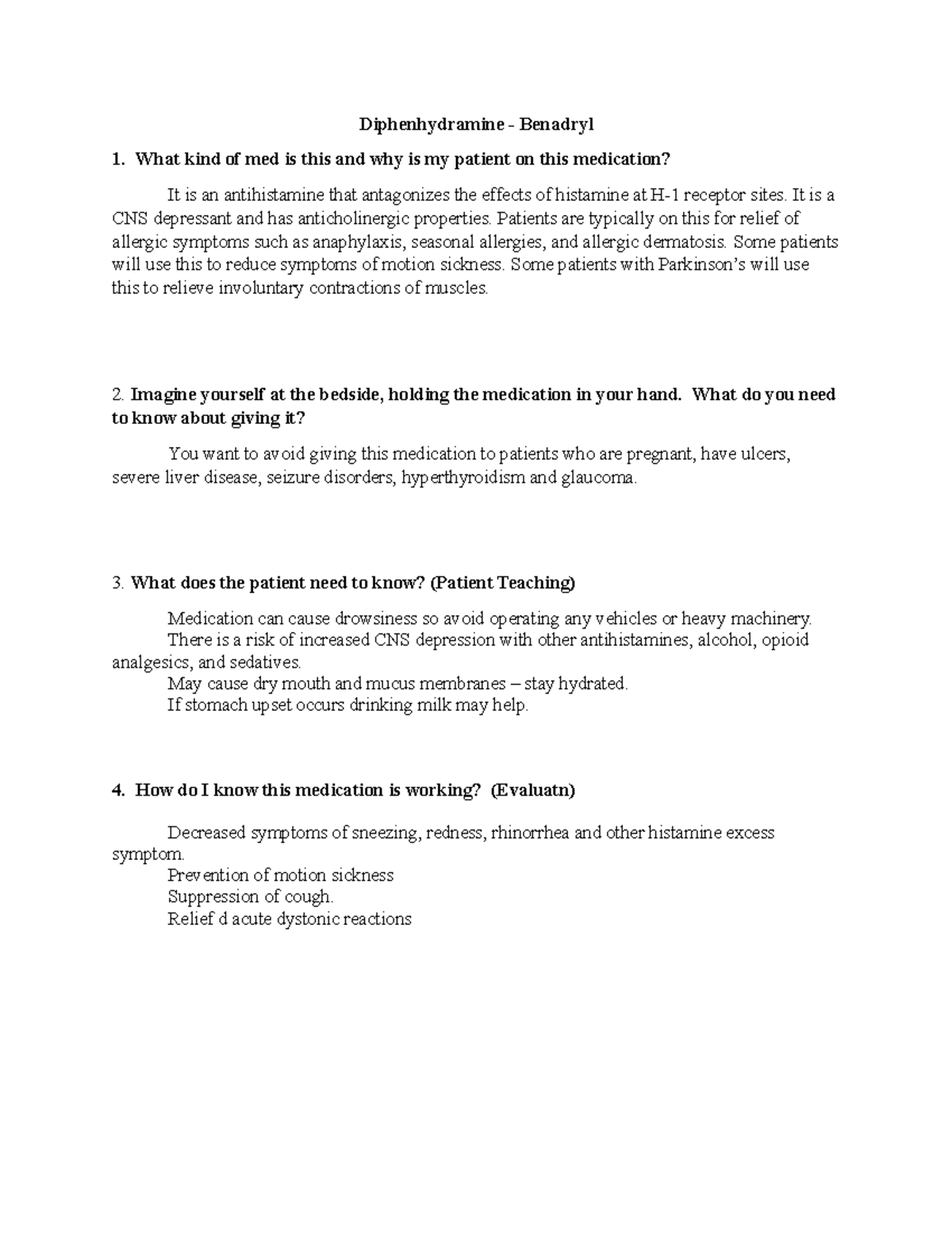 Respiratory Drug Card - Diphenhydramine - Benadryl What kind of med is ...