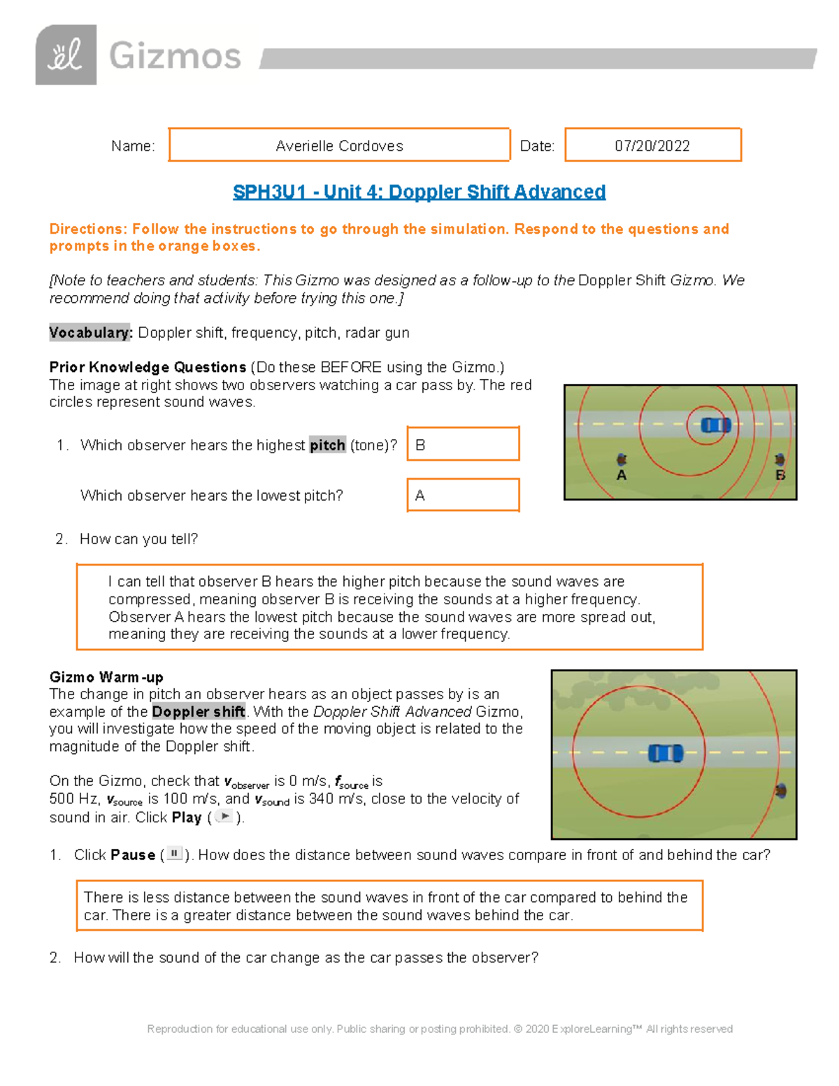 Unit 4 Doppler Shift Advanced Averielle - Name: Averielle Cordoves Date ...