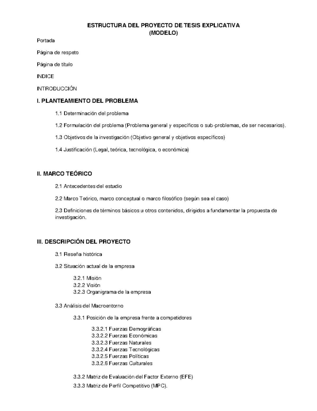 Estructura del Proyecto de tesis explicativa - ESTRUCTURA DEL PROYECTO ...