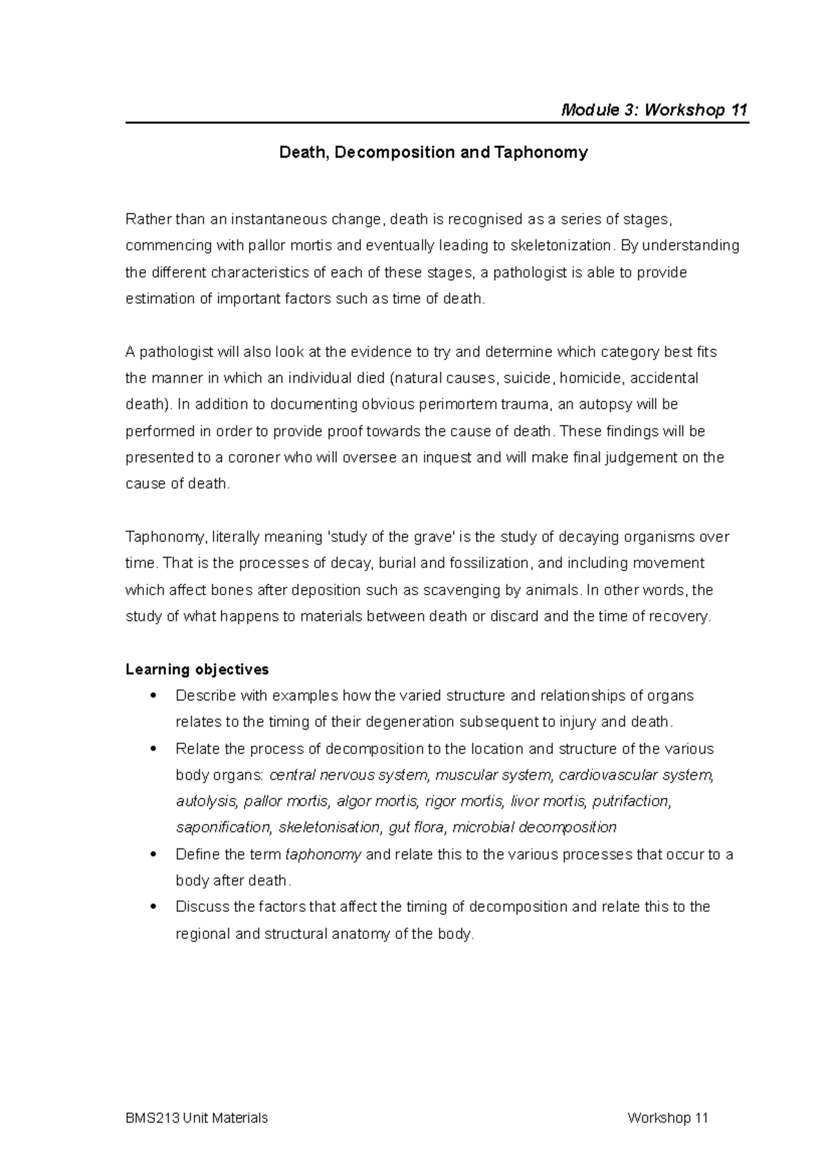 Workshop 11 2018 For week 11 tutorial - Module 3: Workshop 11 Death ...