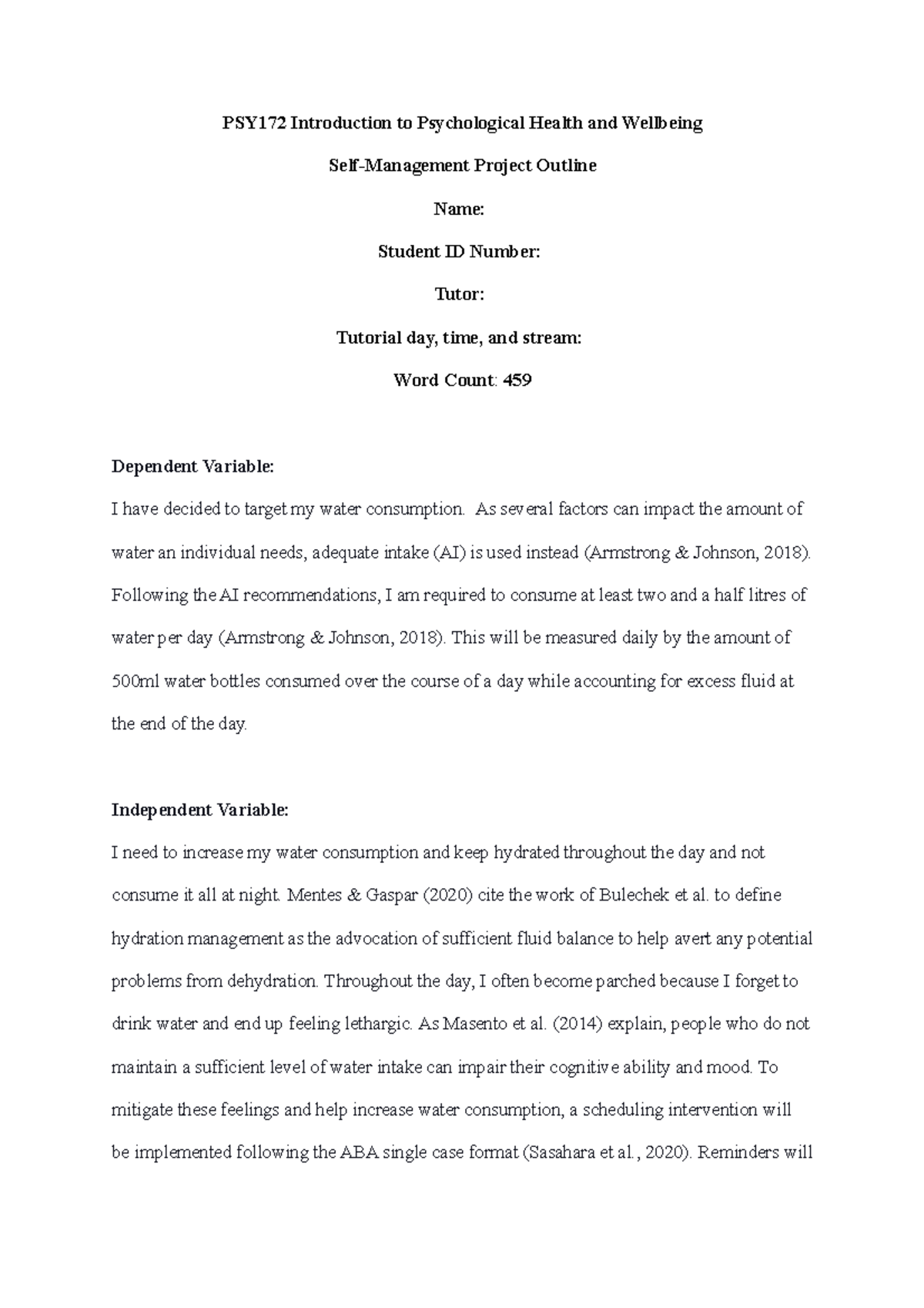 Psychology 172 - Project Proposal - Final - PSY172 Introduction to ...