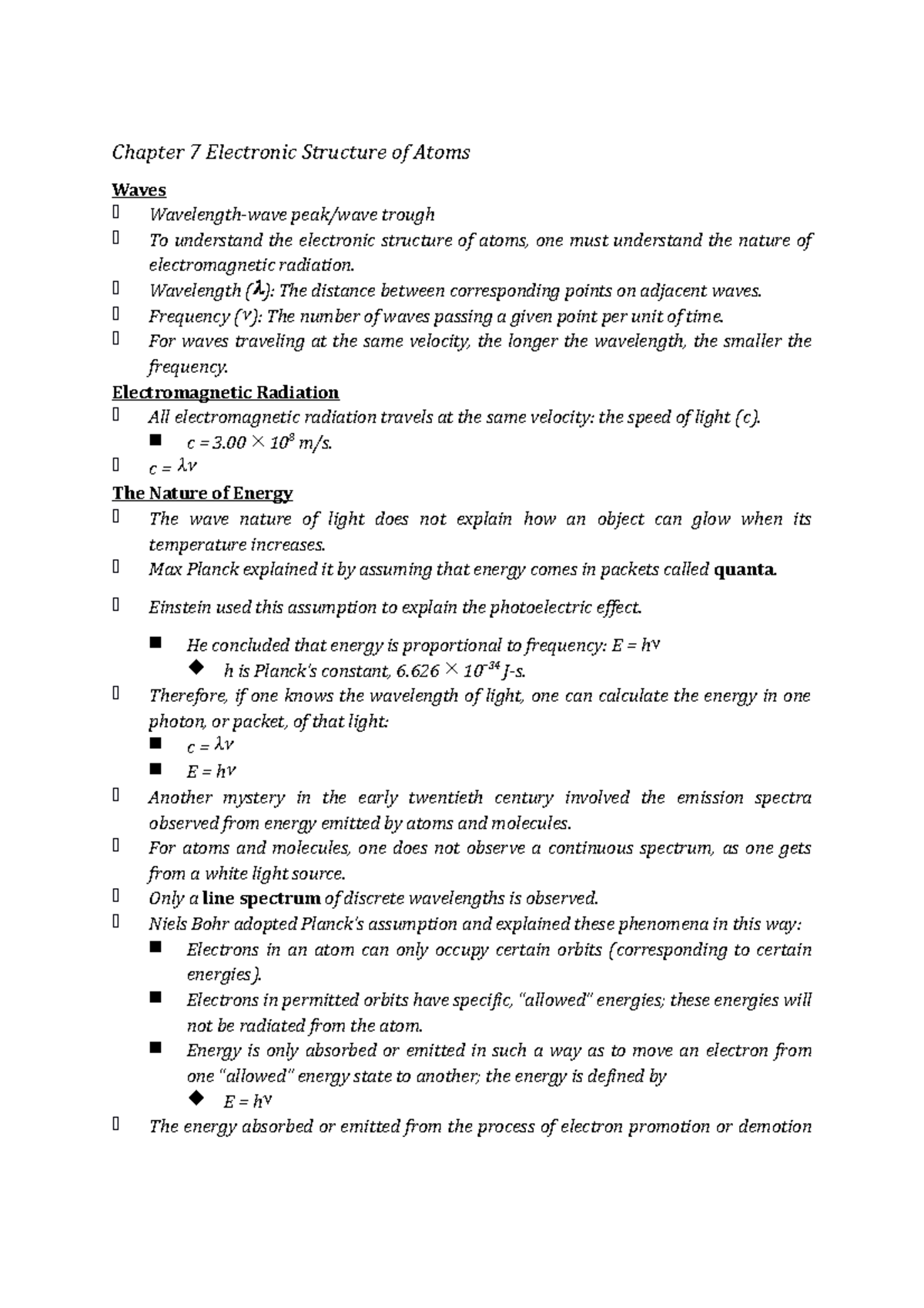 Chapter 7 Electronic Structure of Atoms - Wavelength ( l ): The ...