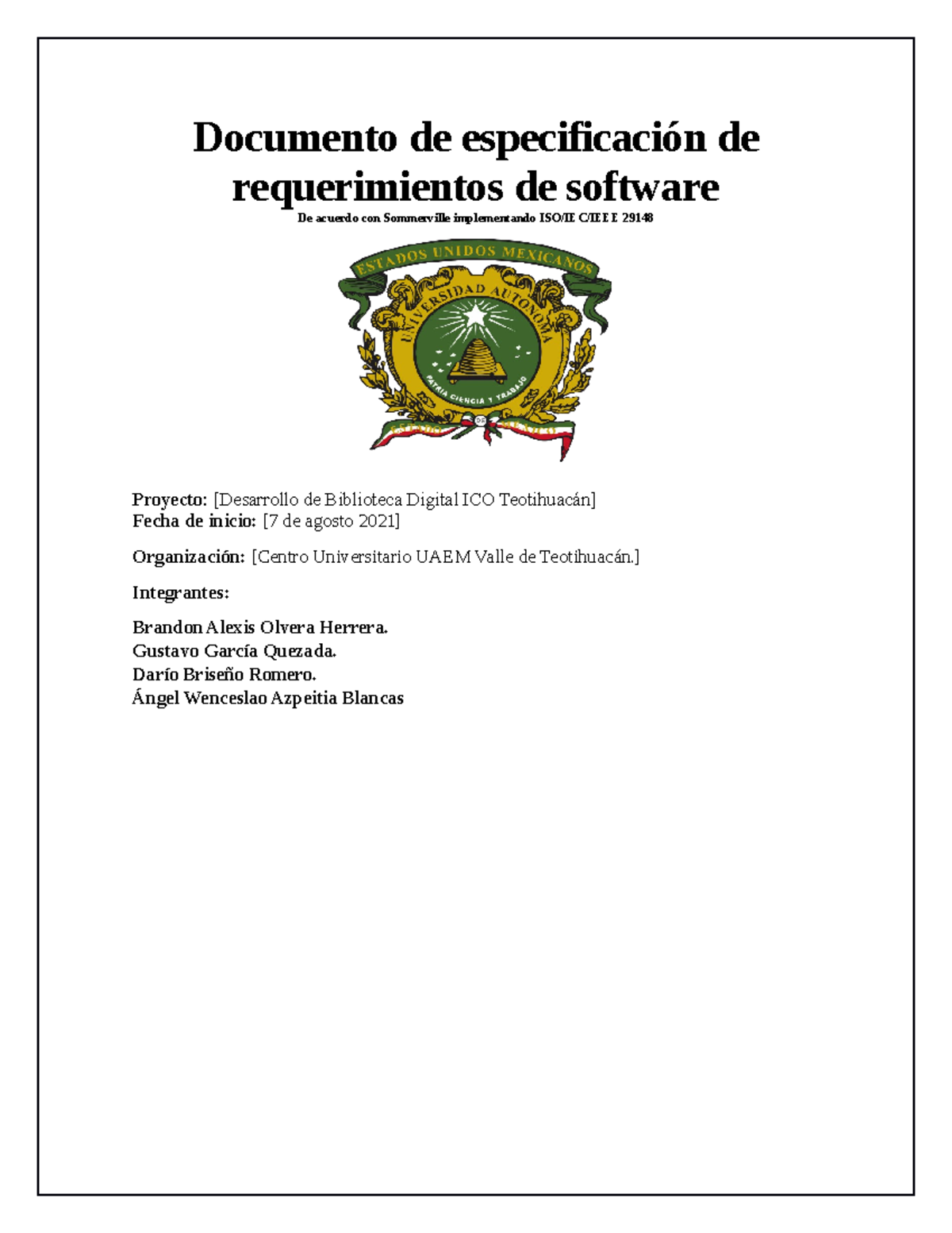 Documento de especificación de requerimientos de software Somerville ...