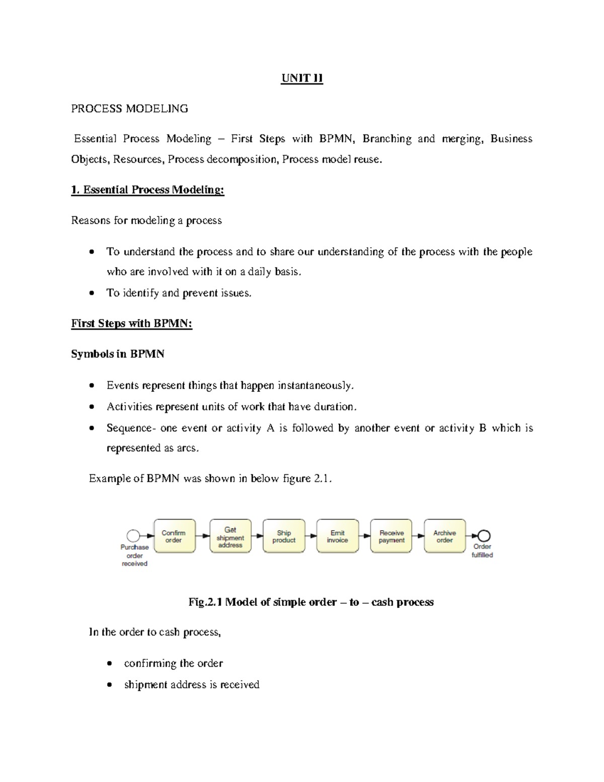 UNIT II - notes - UNIT II PROCESS MODELING Essential Process Modeling ...