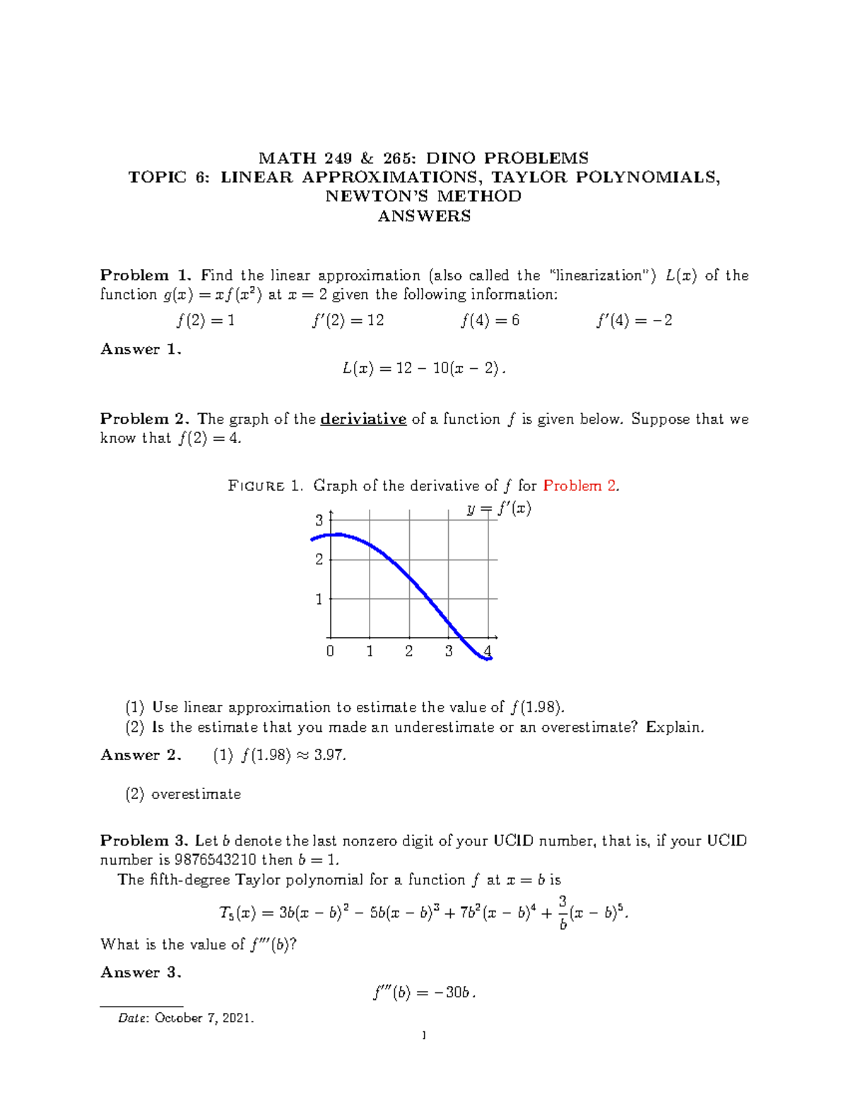 6 approx answers - class assignment - MATH 249 & 265: DINO PROBLEMS TOPIC 6: LINEAR - Studocu