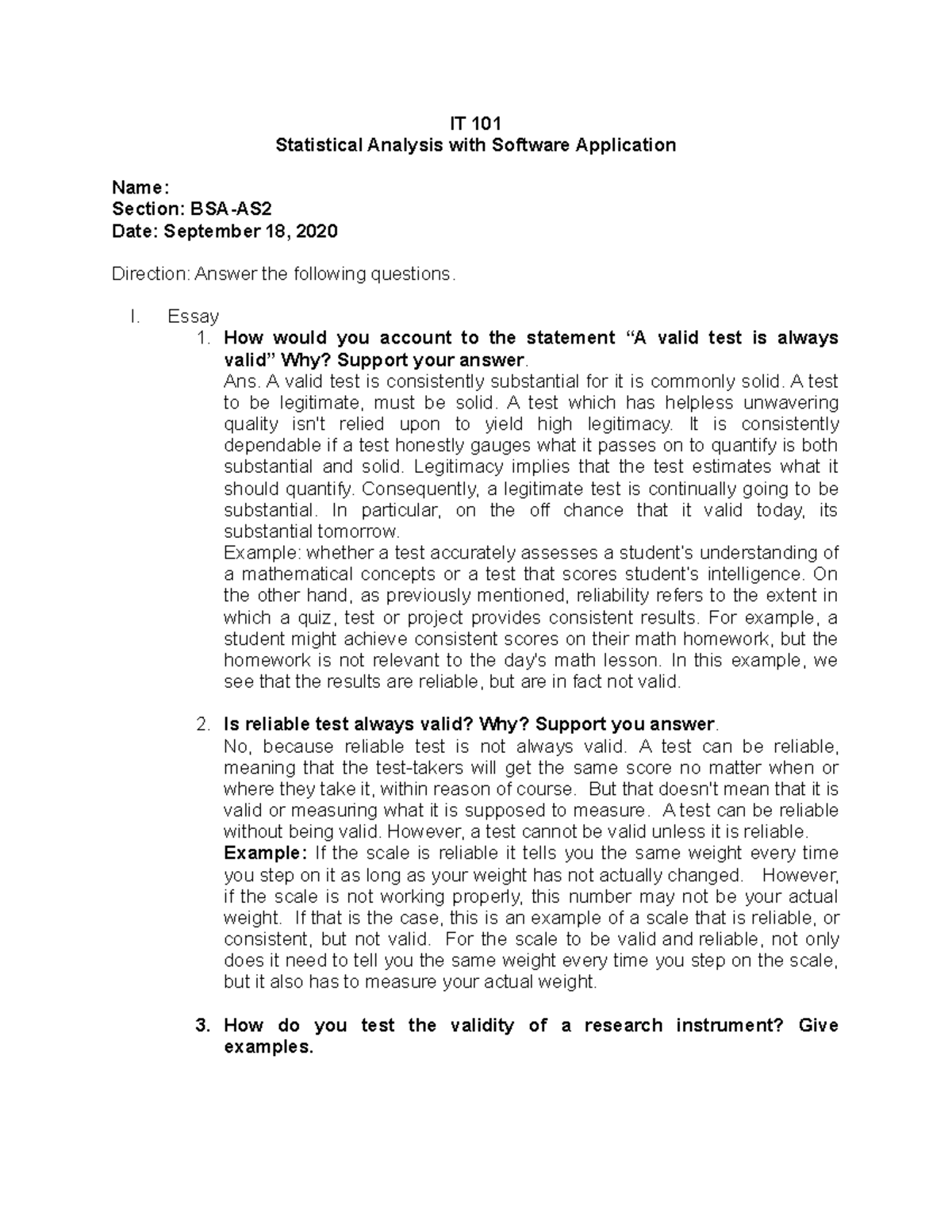 IT 101 - Statistical analysis is the collection and interpretation of data in order to - IT 101 ...