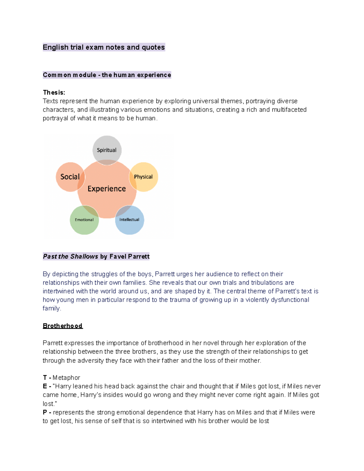 English trial exam notes and quotes - Past the Shallows by Favel ...