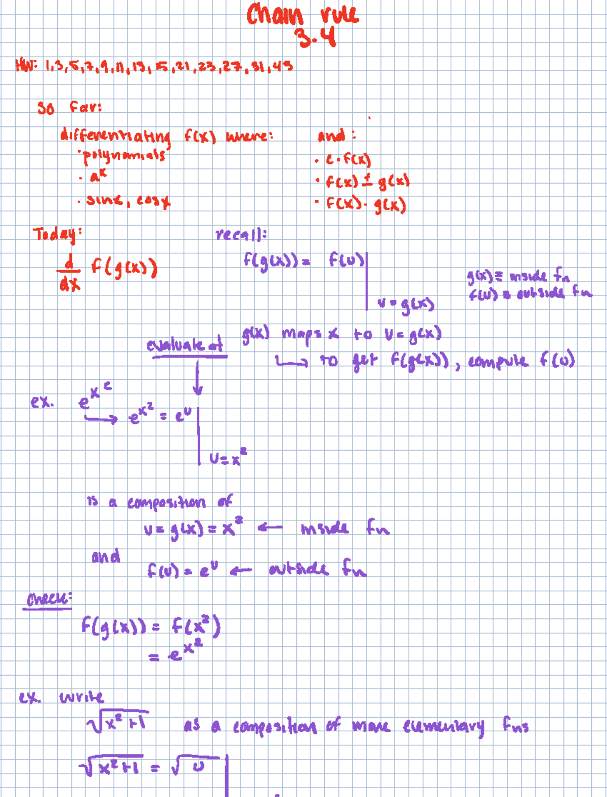 3.4 chain rule - lecture notes from chapter 3 - Chain rule 3 4 HW 1,3 5 ...