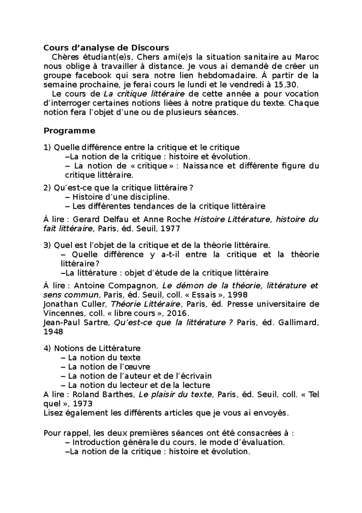 Cours danalyse de discours M1 S2 - Cours d’analyse de Discours Chères ...