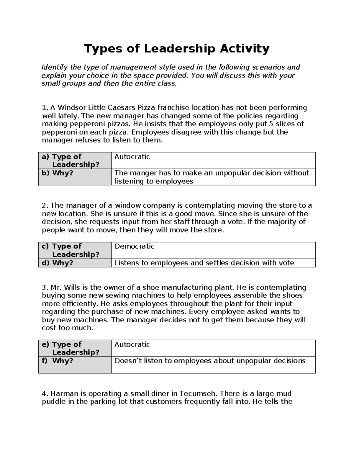 Types of Leadership Activity 32 - Types of Leadership Activity Identify ...